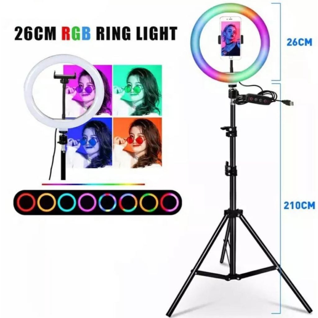 Jual (PAKET KOMPLIT) Ringlight Fill LED 26cm Rainbow RGB+Tripod 2.1 ...