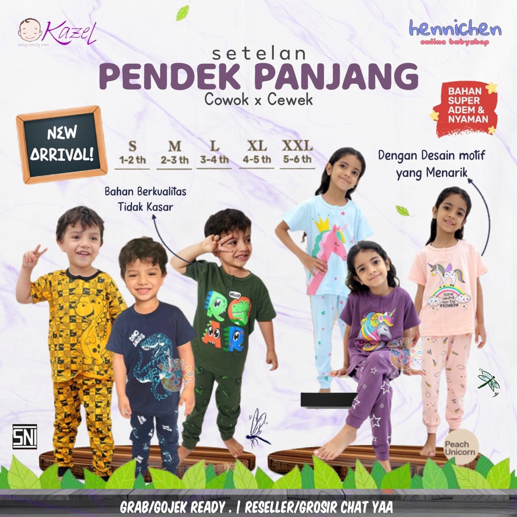 Jual HARGA AMBYAR 1 PCS KAZEL SETELAN PENDEK PANJANG DINO DAN UNICORN EDITION BAJU PENDEK CELANA ...