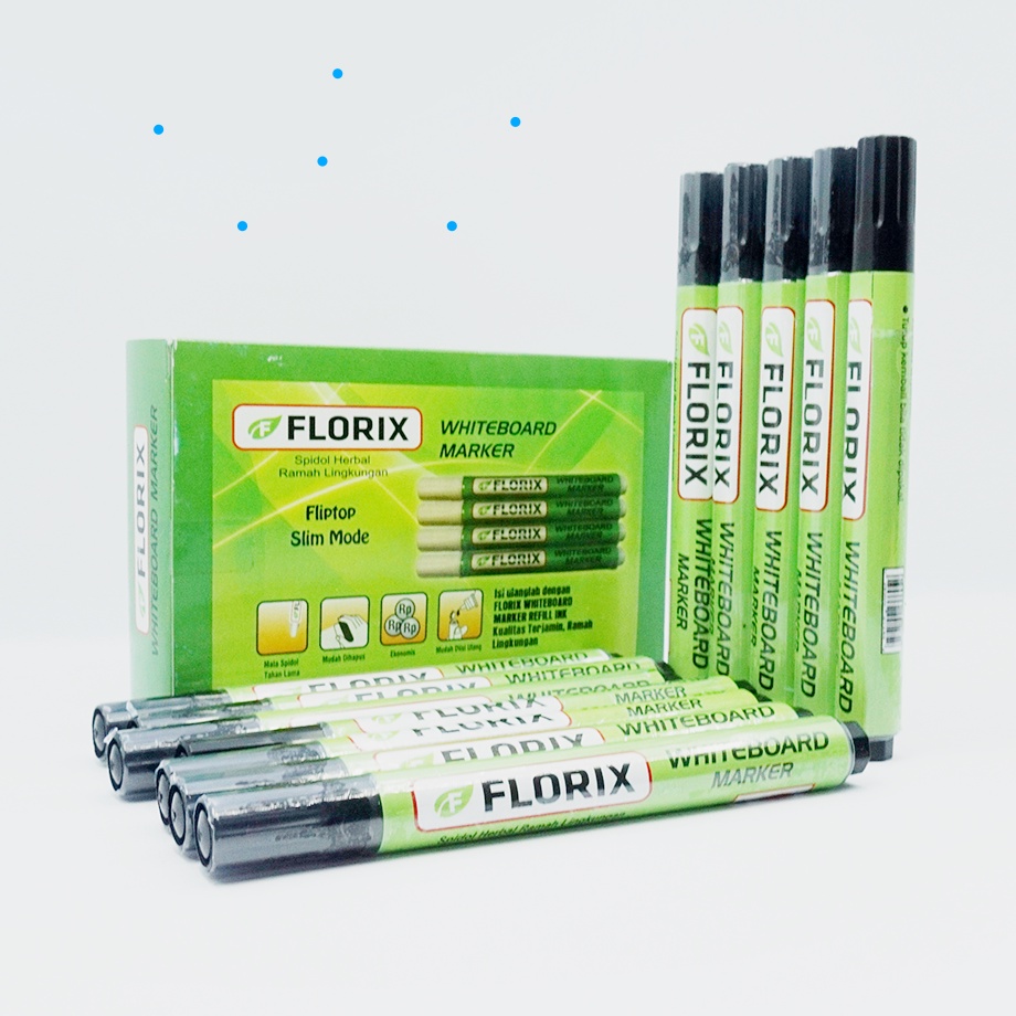 Jual Spidol Whiteboard Florix Slim Refillable 1 Pack Warna Warni Set ...