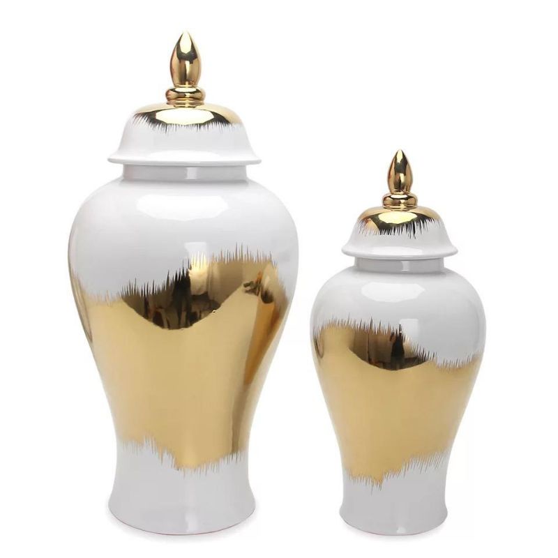 Jual Vas Guci Keramik Mewah White Putih Emas Gold Luxury Flower Vase ...