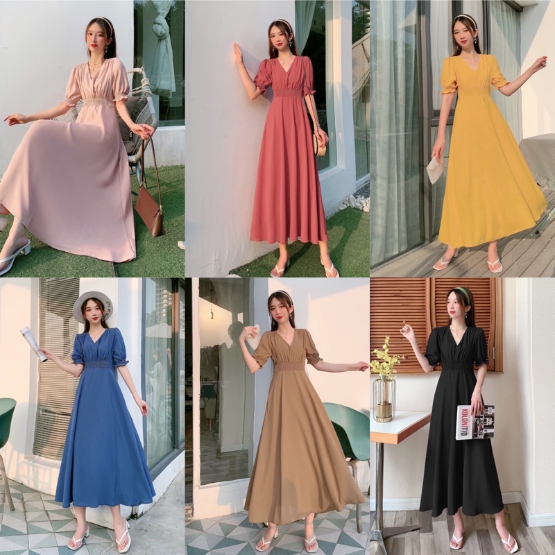 Jual D0613 NARI KOREAN STYLE VINTAGE MAXI DRESS POLOS BUMIL SIMPLE ...