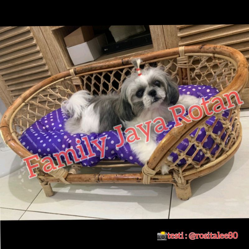Jual tempat tidur kucing anjing rotan lengkap dengan kasur/kasur kucing ...