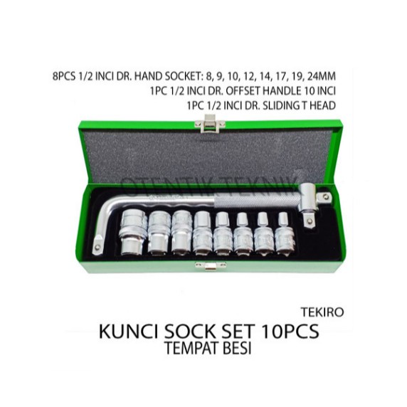 Jual TEKIRO sock set 1/2 INCH 10 PCS 8 - 24 MM BOX BESI - KUNCI SOKET SQ 1/2 INCI 8-24MM ...