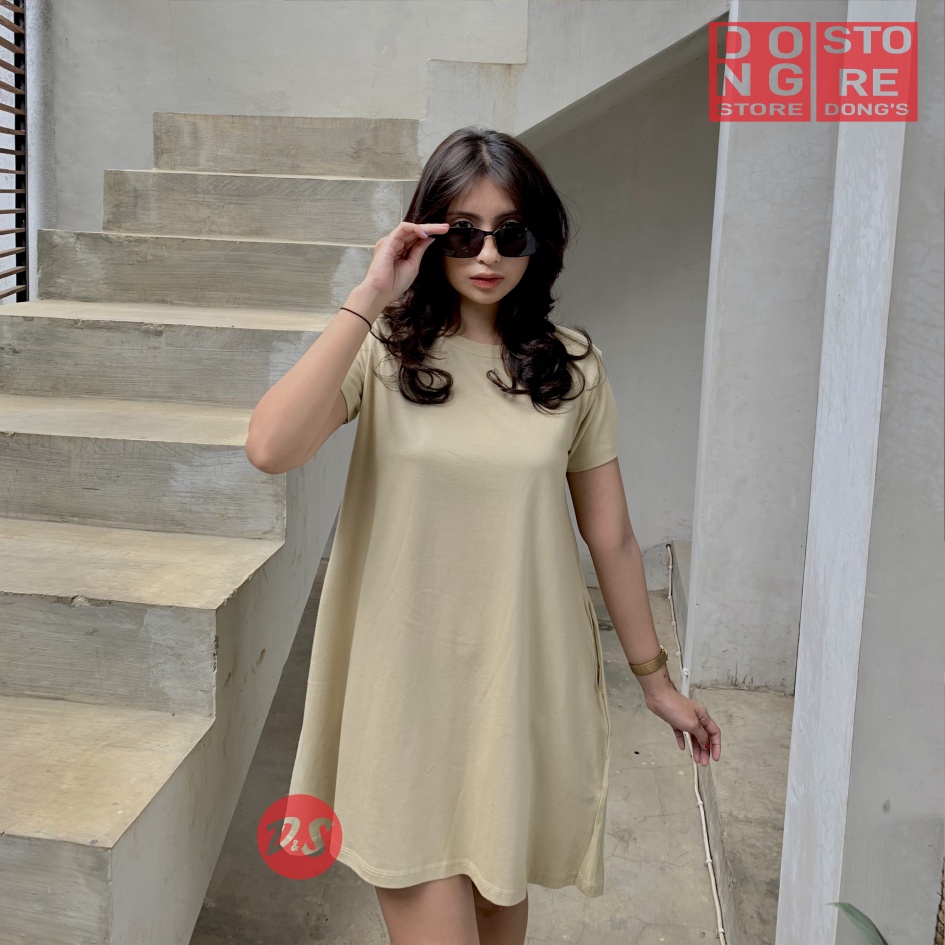 Jual Kaos Polos Dress Pocket Wanita Casual Fashion Korean Baju Atasan Midi Dres Saku Didua sisi ...