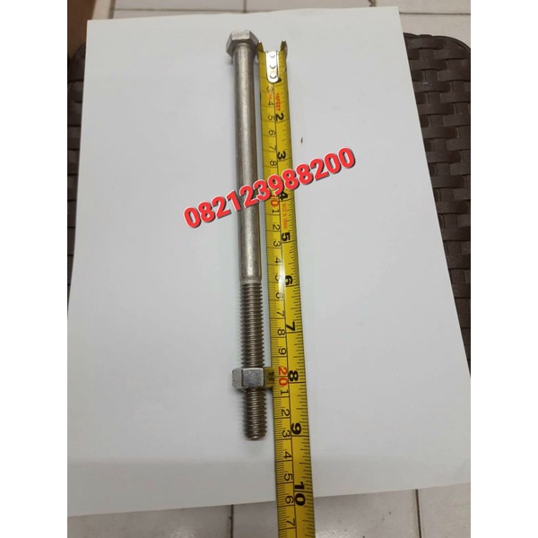 Jual baut mur stainless 1/2 x 9 inch mur baut panjang m12 kunci 19 long bolt 23 cm hex bolt nut ...