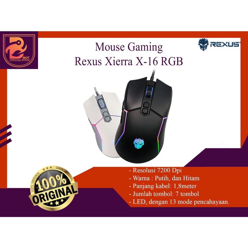 Jual Mouse Gaming Rexus Xierra X16 Rgb X-16 Hitam Putih Original ...