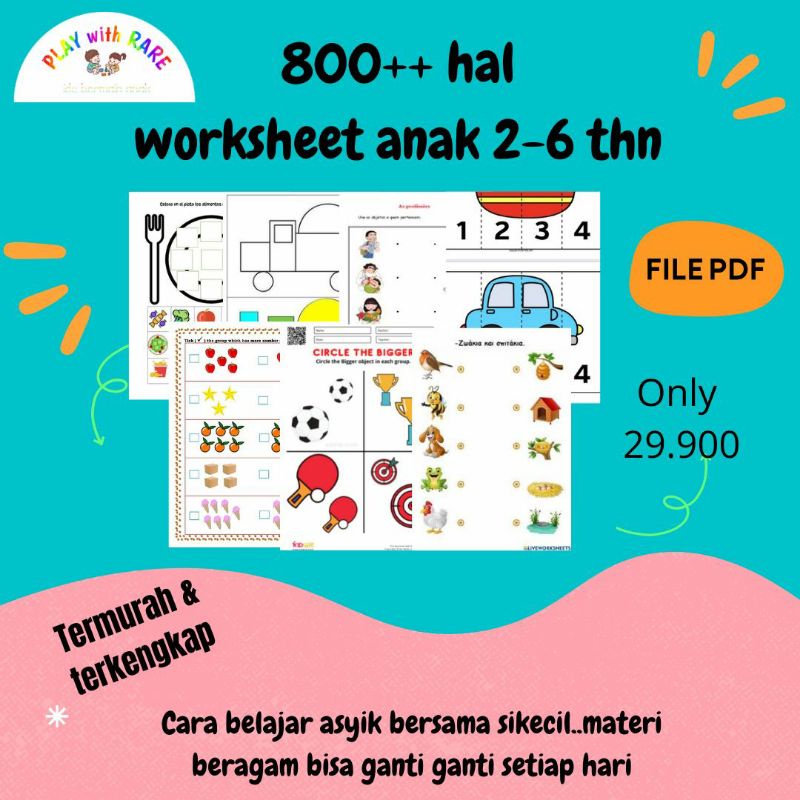 Jual 800++ worksheet printable anak usia dini 2 3 4 5 6 tahun lembar ...