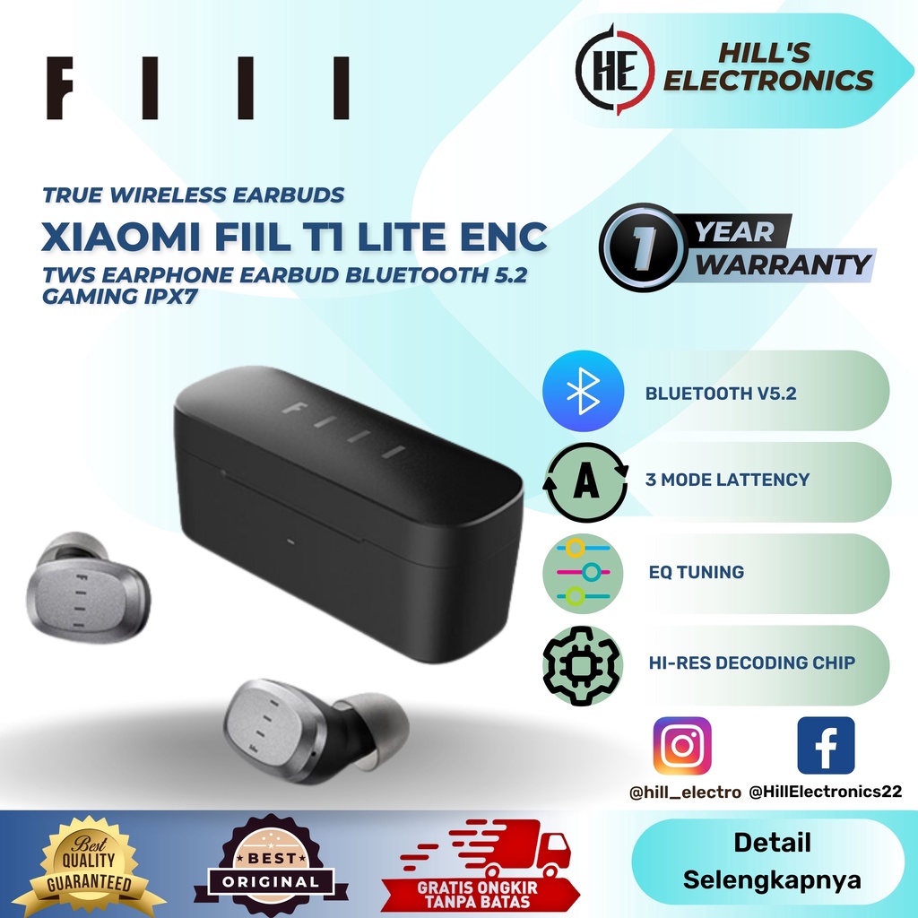 Jual FIIL T1 LITE Earbuds Tws Bluetooth 5.2 IPX7 Low Letency-Global Version | Shopee Indonesia