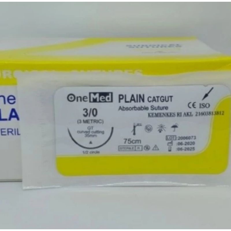 Jual Cat gut plain 3 0 dengan Jarum ONEMED/ Catgut plain 3/0 with ...