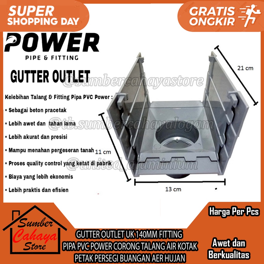 Jual CORONG TALANG AIR KOTAK GUTTER OUTLET UK 140MM FITTING PIPA PVC ...