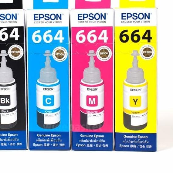 Jual TINTA EPSON T664 BLACK/CYAN/MAGENTA/YELLOW ORIGINAL 100% | Shopee Indonesia