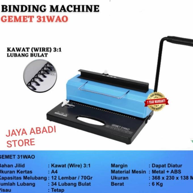Jual Mesin Jilid Spiral kawat GEMET 31 WAO lubang bulat / binding 31wao ...