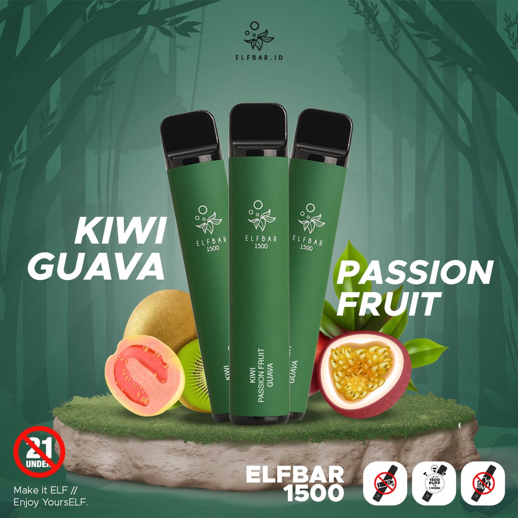Jual ELFBAR 1500 KIWI PASSION FRUIT Disposable Pod / Pod Sekali pakai ...
