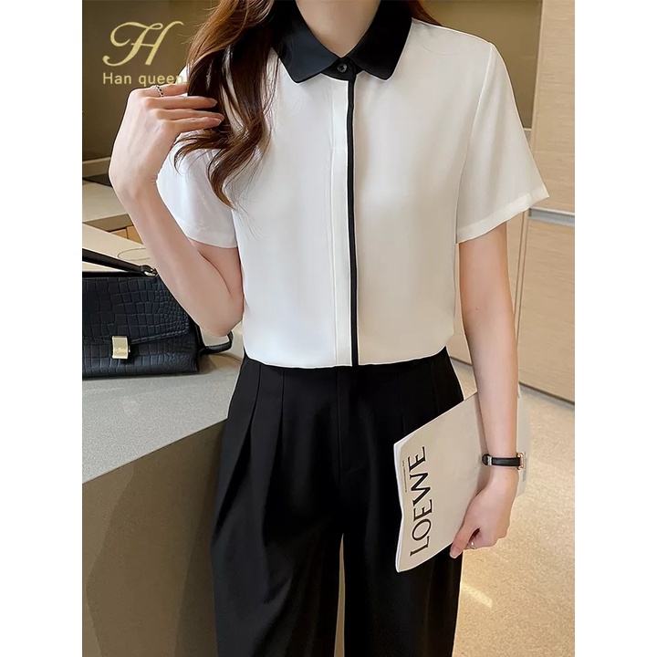 Jual kemeja putih pendek double klep kombinasi kerah dan list hitam ...