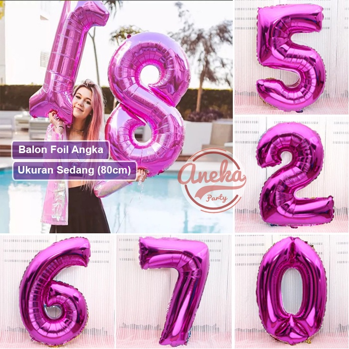 Jual Balon Angka Jumbo PINK 80 Cm / Balon Foil Angka Besar / balon ...