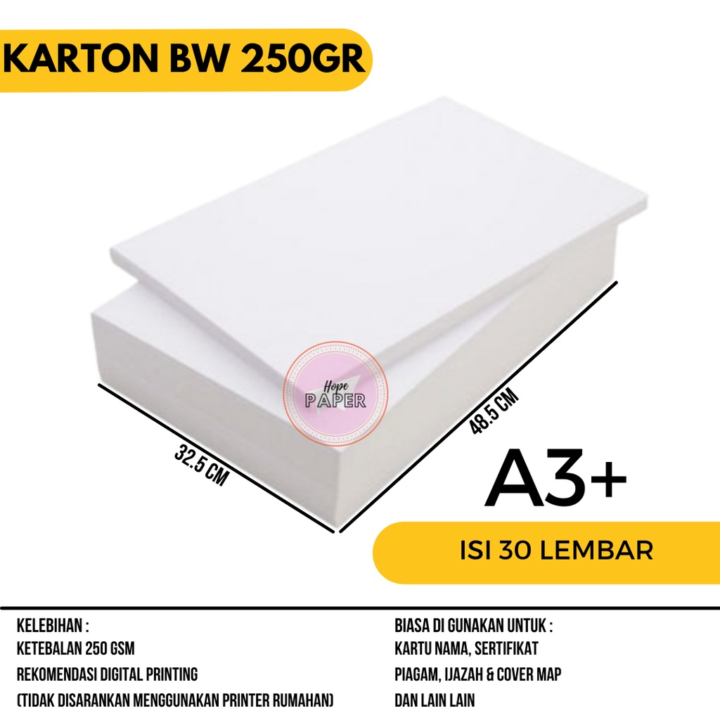 Jual Kertas Karton BW A3 Plus isi 30 lembar / Kertas BW 250gsm | Shopee ...