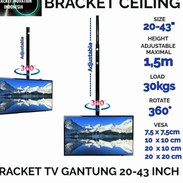Jual Bracket monitor tv gantung atas Ceiling 19 21 24 28 32 40 43 inch ...