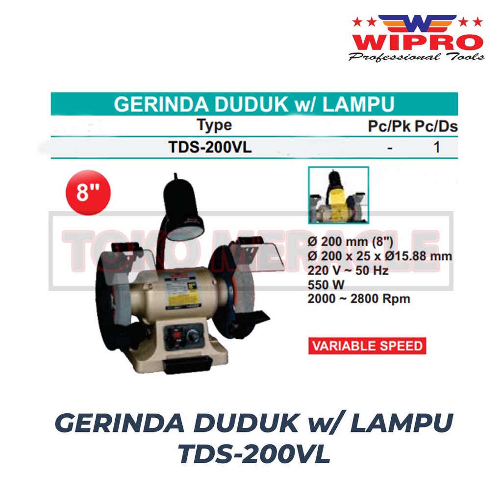 Jual Wipro Gerinda Duduk TDS200VL - Bench Grinder Mesin Grinding Set ...