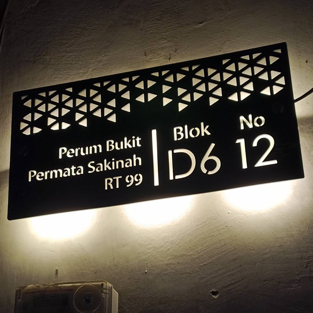 Jual Papan Nomor Rumah Acrylic Lampu LED 1 Layer Black Doff Nomer Rumah ...
