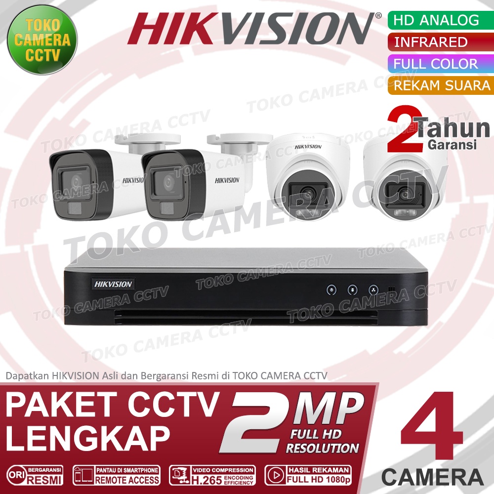 Jual PAKET CCTV HIKVISION 2MP DUAL LIGHT AUDIO COLORVU 4 CHANNEL 4 KAMERA | Shopee Indonesia