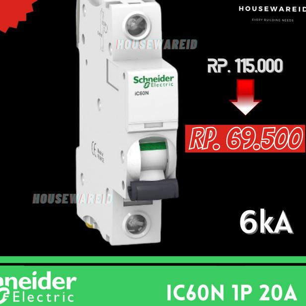Jual MCB Schneider Acti9 iC60N 1 Phase 20 Ampere Original SNI, 1p 20a 1pole | Shopee Indonesia