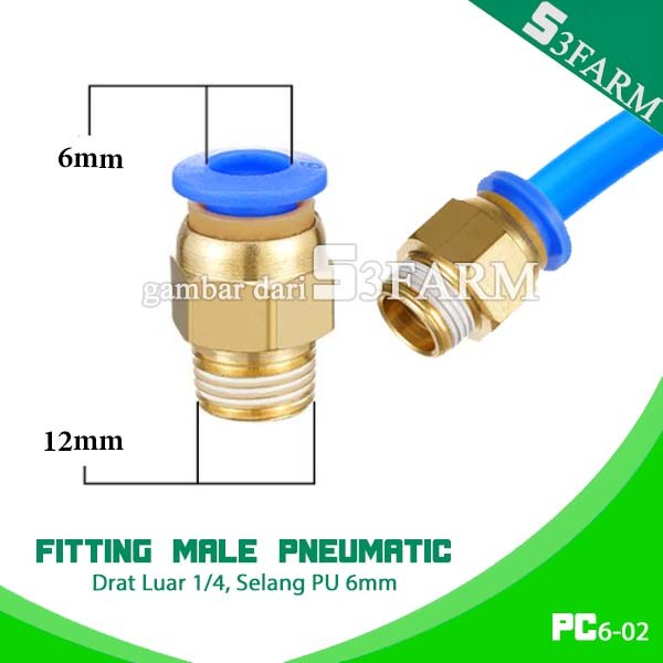 Jual PC6-02 FITTING LURUS MALE PNEUMATIC SLIP LOCK SELANG PU 6MM DRAT LUAR 1/4" | Shopee Indonesia