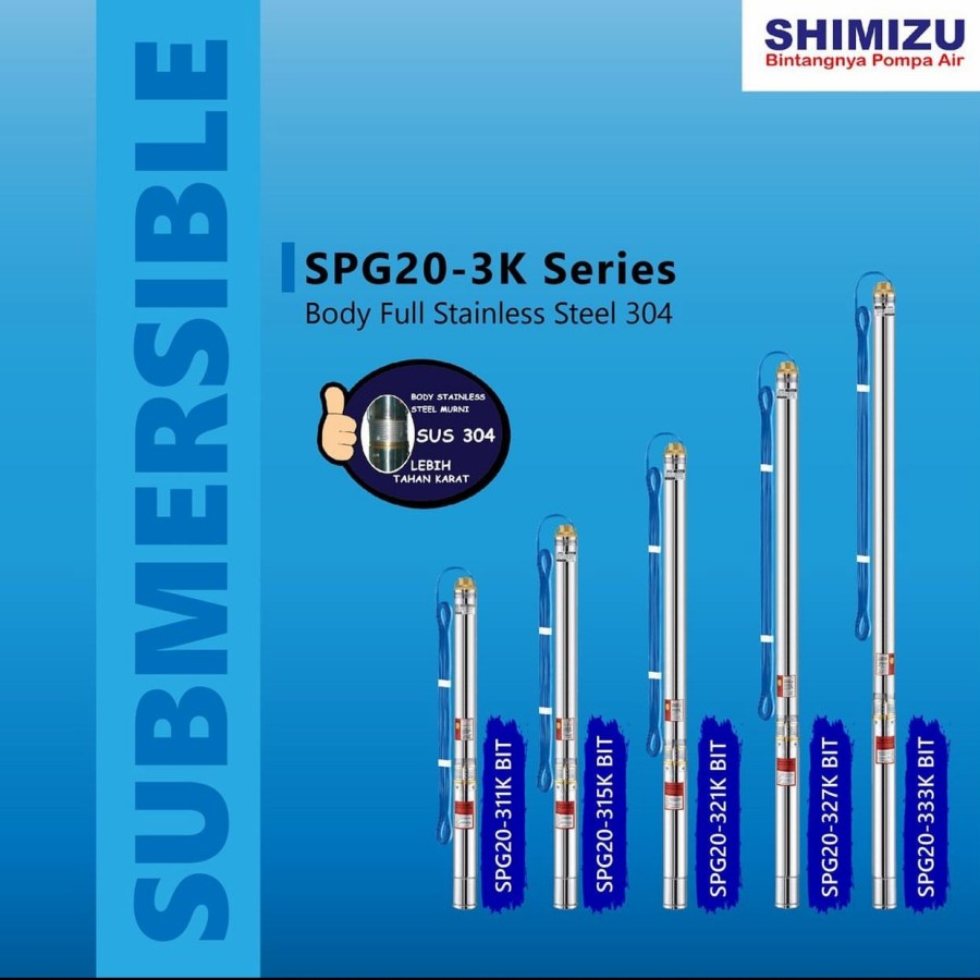 Jual POMPA SUBMERSIBLE 3 INCH 0.5 3/4 HP SIBEL SHIMIZU SPG20-321K BIT ...