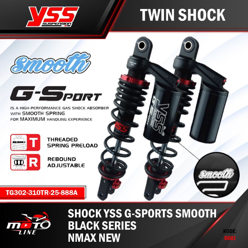 Jual Shock Shockbreaker YSS G SPORT NMAX NEW Smooth Black Series 310mm | Shopee Indonesia