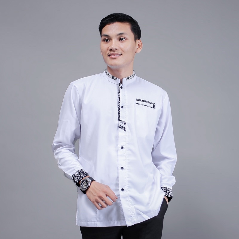 Jual Baju Koko Pria Lengan Panjang Warna Putih Motif Anos Kombinasi ...