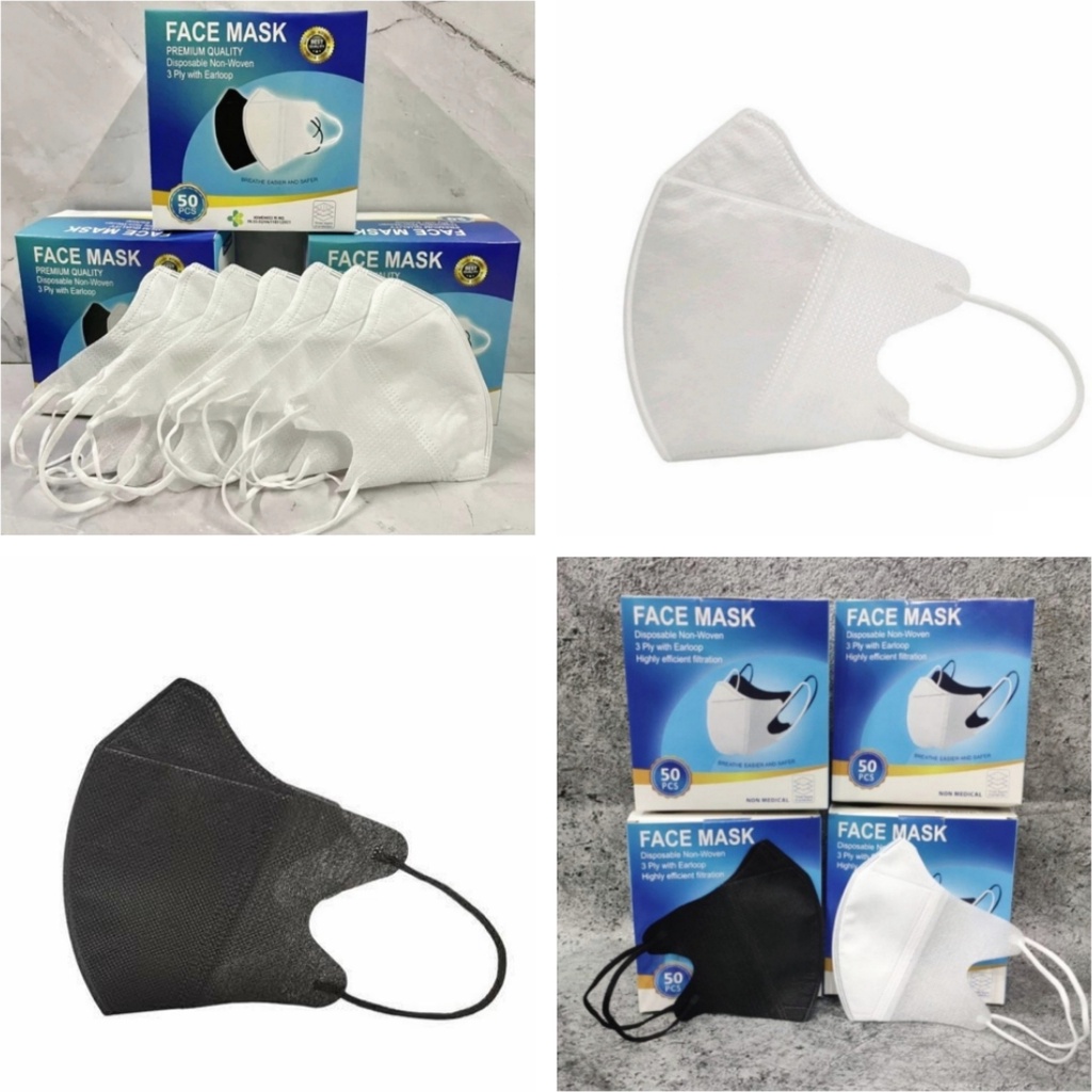 Jual Masker Duckbill FaceMask Putih Hitam 3 ply isi 50 pcs Earloop ...