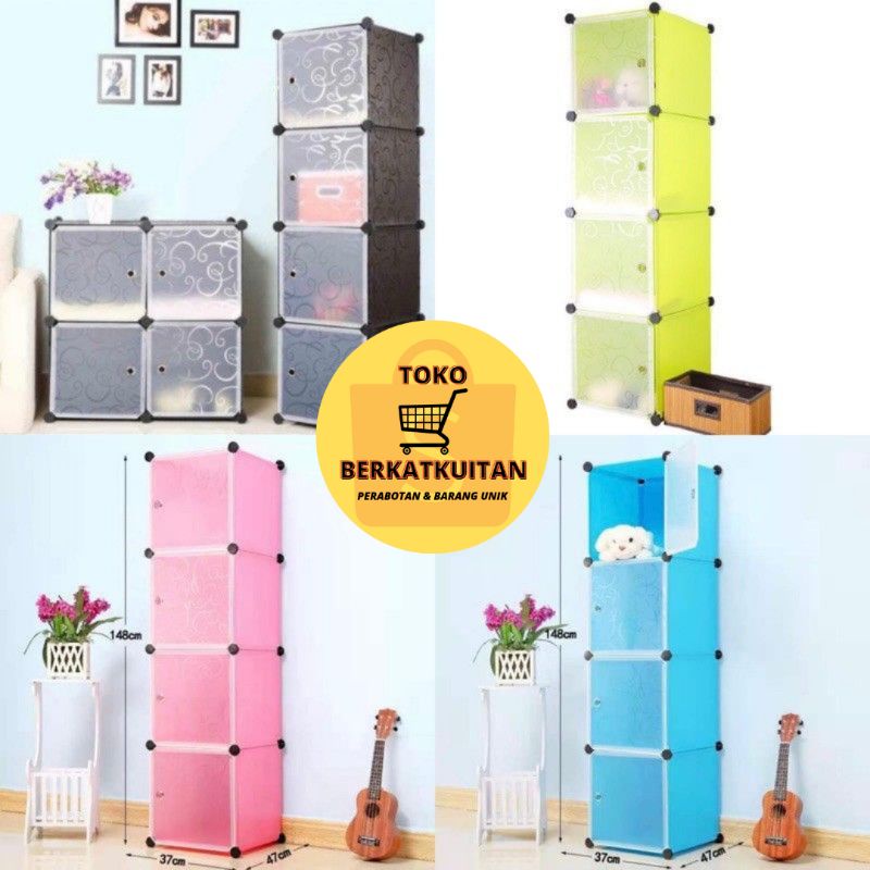 Jual Rak Lemari Pakaian Baju Plastik Susun Serbaguna 4 Pintu | Shopee ...