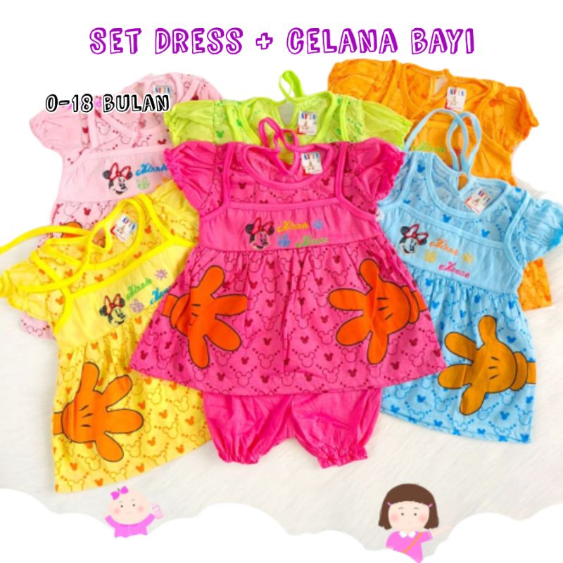 Jual Setelan dress bayi 0-18 bulan free celana /set dress bayi murah ...