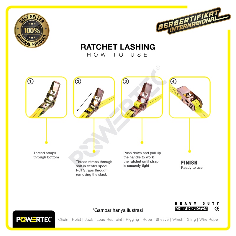 Jual POWERTEC Ratchet Tie Down Cargo Lashing Belt 2" x 8M Pengikat ...