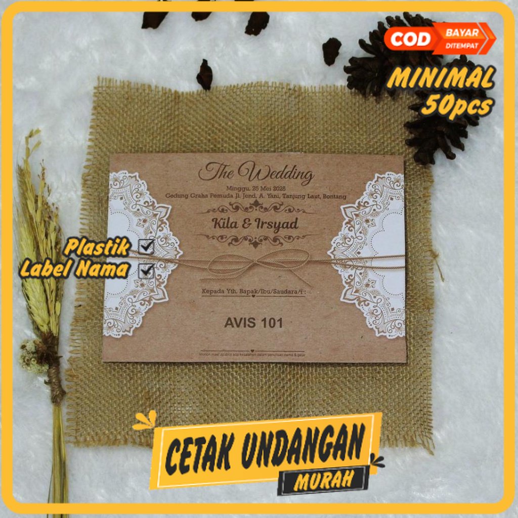 Jual Cetak Undangan Pernikahan Desain Aesthetic Rustik Mewah Simple ...
