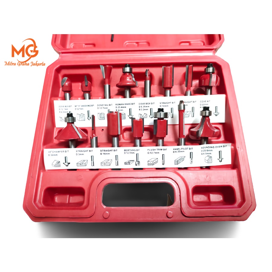 Jual Mata Profil Router Bit Set 15pc 15 Pcs Flush Trimmer Bits 1/4 6 ...