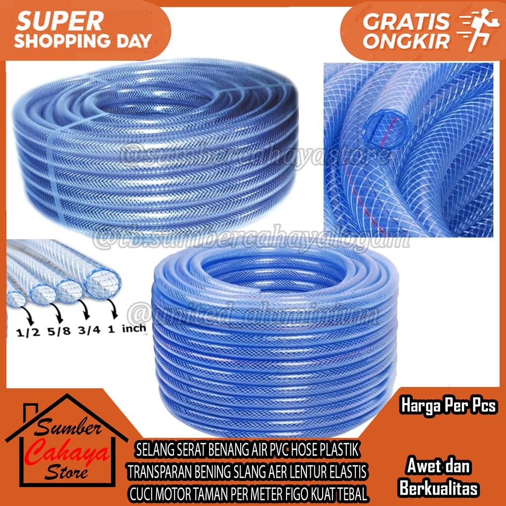 Jual SELANG SERAT BENANG AIR PVC HOSE PLASTIK TRANSPARAN BENING SLANG ...