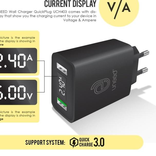 Jual UNEED QuickPlug Smart Charger QC 3.0 with LED Display - UCH403 ...
