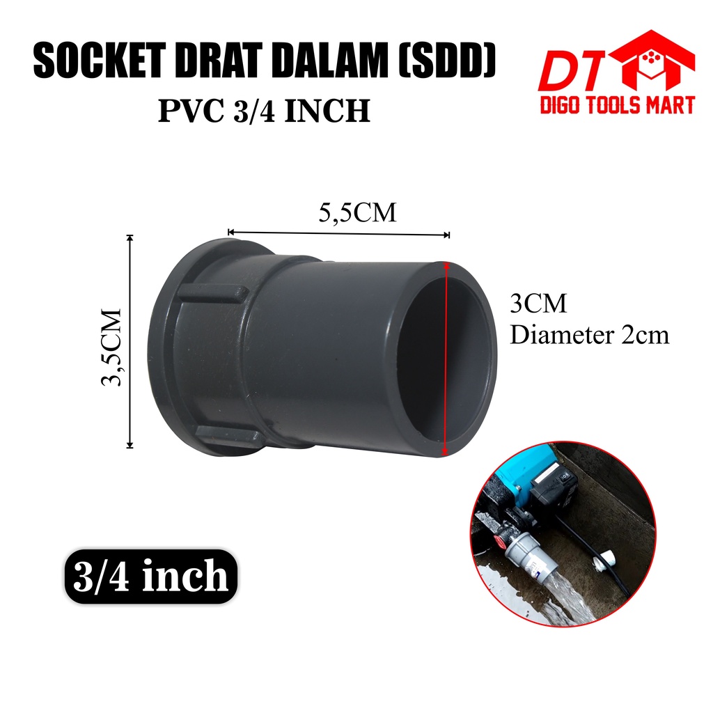 Jual Socket Drat Dalam SDD PVC 1/2 inci 3/4 Inci 1 Inci Sambungan Pipa ...