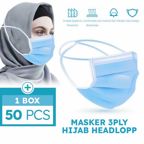 Jual Masker Hijab Headloop 3Ply 1BOX Isi 50Pcs Masker Hijab Medis Warna ...