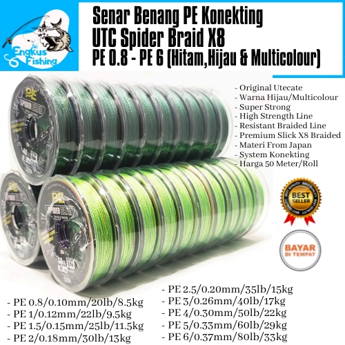 Jual Senar Benang PE UTC Spider Braid X8 Braid (PE 0.8 - PE 6) 50M/Roll ...