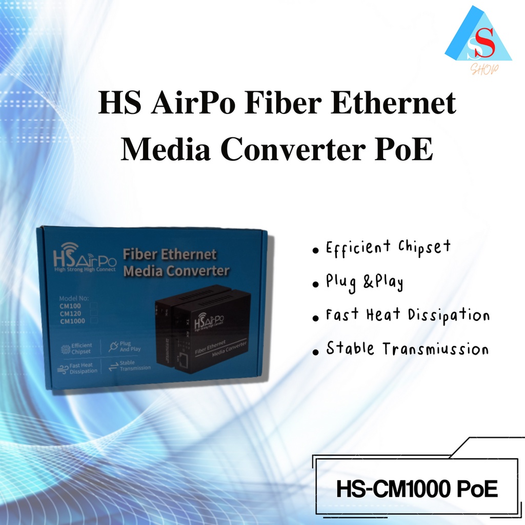 Jual HS AIRPO FIBER ETHERNET MEDIA CONVERTER GIGABIT CM1000G PoE ...