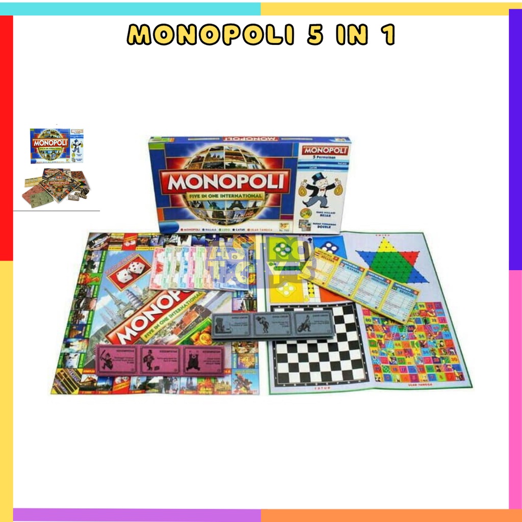 Jual Permainan Monopoly 5 in 1 Board Game Catur Ular Tangga Ludo Halma ...