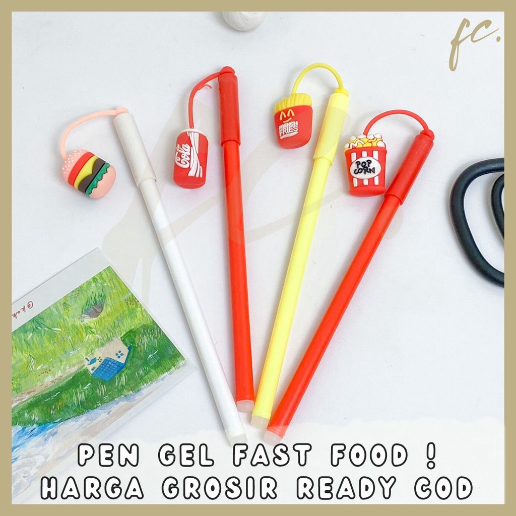 Jual PULPEN GEL TINTA HITAM / PEN GANTUNGAN KARET FAST FOOD / MAKANAN ...