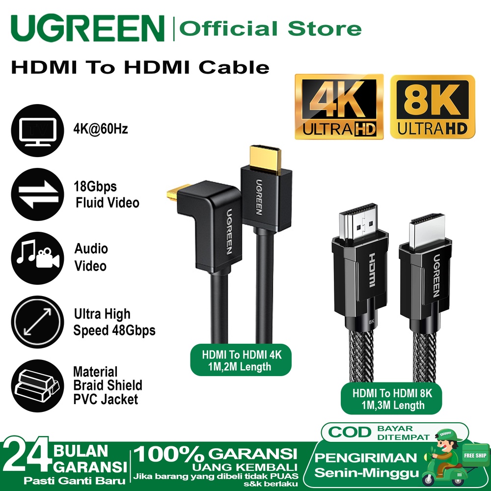 Jual UGREEN Kabel HDMI To HDMI Ultra HD 4K, UGREEN Kabel HDMI To VGA Audio Dan Video | Shopee ...
