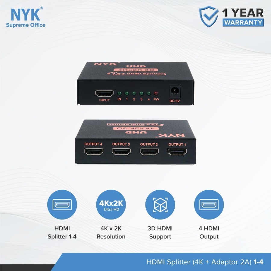 Jual HDMI Splitter NYK 4 port 4Kx2K UHD - Splitter hdmi 1-4 | Shopee Indonesia