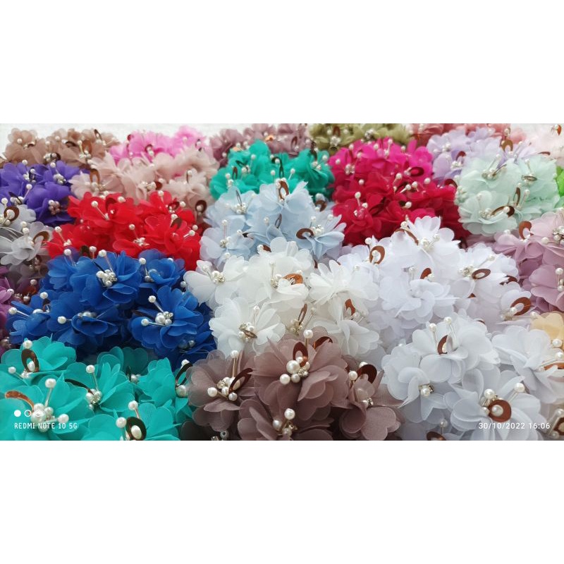 Jual READY BUNGA ORGANZA 3D MODEL "ORIZA" FULL MUTIARA, DIAMOND DAN ...