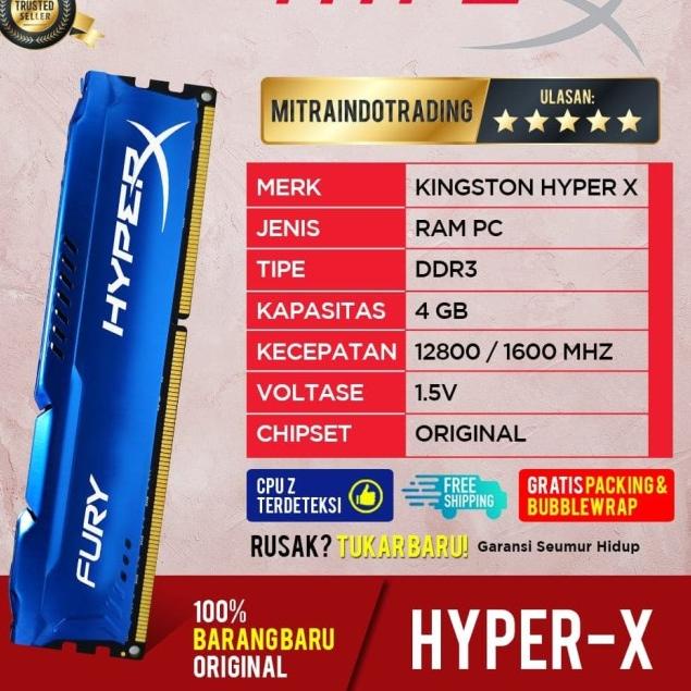 Jual RAM KINGSTON HYPER X FURY GAMING DDR3 4GB PC 12800 LONGDIMM ...