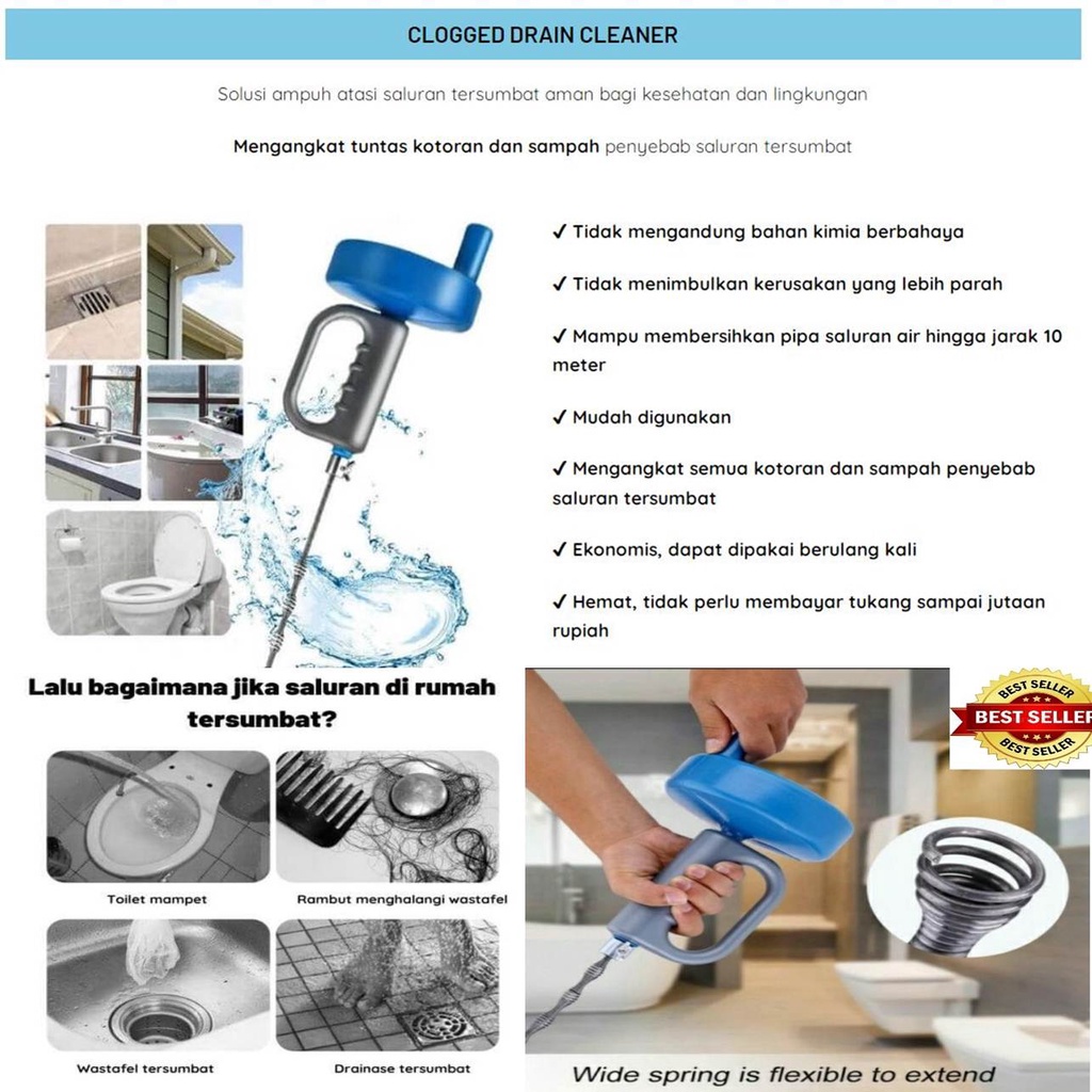 Jual S2 Kawat Pembersih Anti Sumbat Pipa Mampet 10 meter Pipa Cleaner 10m Kawat Pembersih Pipa ...