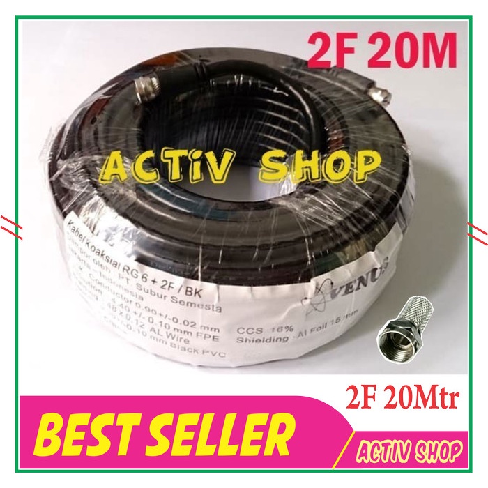 Jual Kabel Venus Rg6 Parabola + Jack Konektor F5 20 Meter Coaxial | Shopee Indonesia
