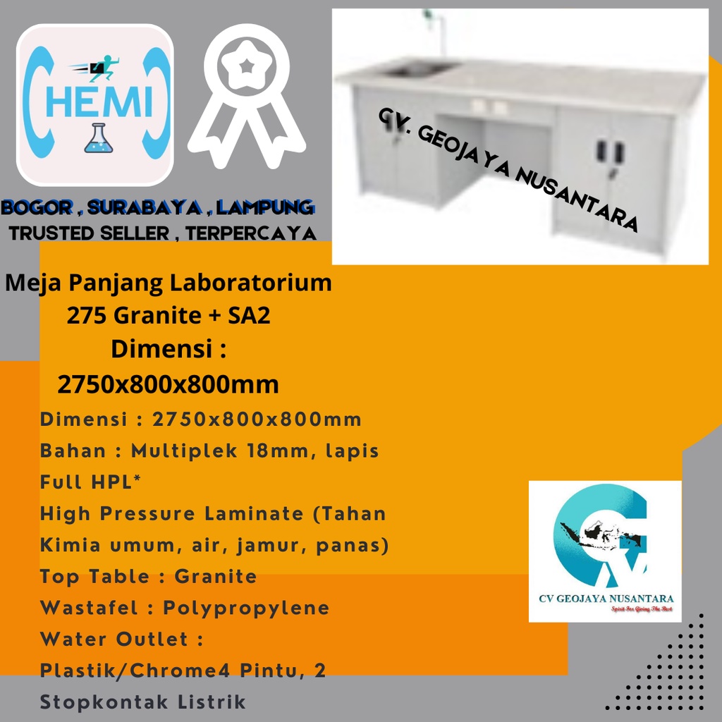 Jual Meja Panjang Laboratorium 275 Granite + SA2 Dimensi ...